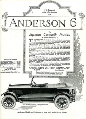 1920 ANDERSON 6 Ingenious CONVERTIBLE ROADSTER Big Page CAR AD. Rock ...