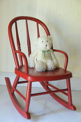 Vintage Childs Rocker Chair Antique Bentwood Rustic Red Wooden Childs ...