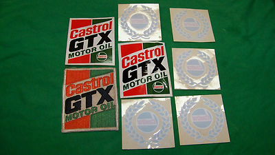 7 ORIGINAL VINTAGE EARLY CASTROL GTX MOTOR OIL RACING STICKERS 3" sq ...