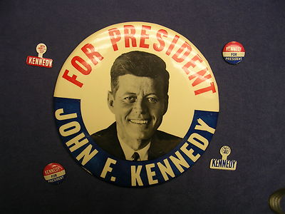 Large 6" John F. Kennedy for President campaign button w/ easel pins ...