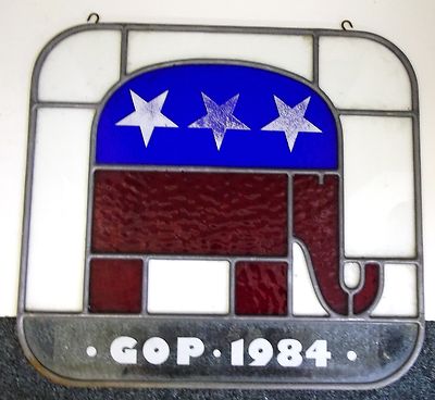 1984 GOP Republican Stained Glass Sign Texas Convention Ronald Reagan ...