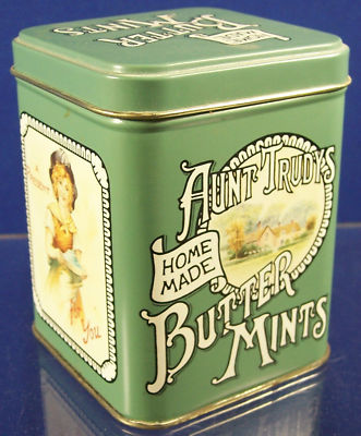 Vintage AUNT TRUDY'S Home Made BUTTER MINTS 4" TIN with LID Free ...