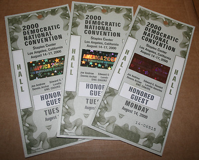 2000 DEMOCRATIC NATIONAL CONVENTION PASSES (LOT OF 3) AL GORE STAPLES ...