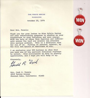 Gerald Ford Inflation Letter with "WIN" Buttons -- Antique Price Guide ...
