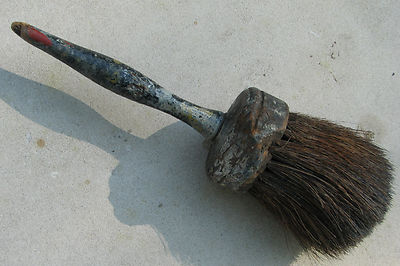 Antique Primitive Large Round Painting Wallpapering Brush 15" Natural ...