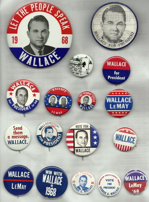 SUPER GROUP OF 17 GEORGE WALLACE FOR PRESIDENT POLITICAL PINS ...