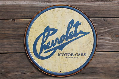 Chevrolet Chevy Historic Logo Round Auto Antique distress garage Metal ...