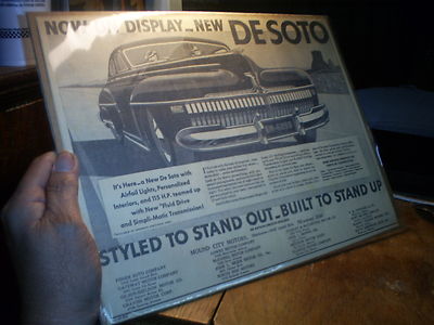 VINTAGE 1942 42 DESOTO WW2 AIRFOIL LIGHTS NEWSPAPER AD CAR AUTO ST ...