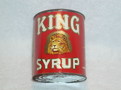 FULL VINTAGE 2 LB TIN CAN KING SYRUP BALTIMORE MD LION LOGO PAPER LABEL ...