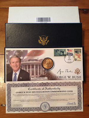 GEORGE W. BUSH 2005 INAUGURATION COMMEMORATIVE COVER COIN COA BOX Mint ...