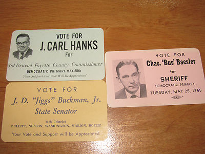1965 KENTUCKY ELECTION CAMPAIGN CARDS SENATOR SHERIFF COMMISSIONER ...