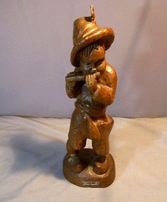 CARVED GERMAN WOODEN STATUE BOY PLAYING FLUTE 15 1/2" GERMANY ...