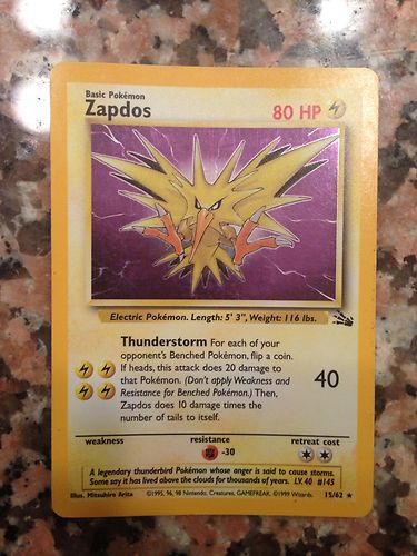 Zapdos Base Set 1st Edition Pokemon Trading Card -- Antique Price Guide ...