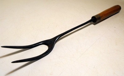 Antique Blacksmith-Made 16-Inch Iron & Wood Flesh Fork Old Farm Tool ...