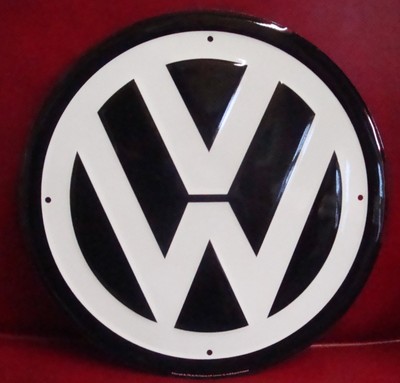 VW Volkswagen LOGO in BLACK - 12" ROUND Embossed Metal Sign Formed Edge ...
