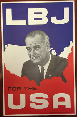 '64 Lyndon Johnson LBJ For The USA 13 x 20.5 Presidential Campaign ...