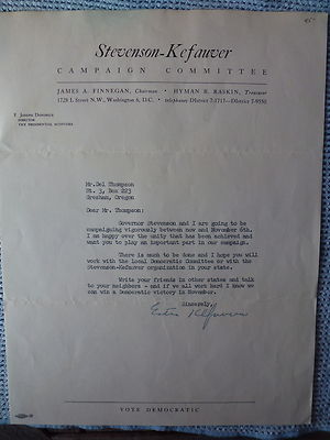ADLAI STEVENSON/ESTES KEFAUVER LETTERHEAD&ENVELOPE AUTOGRAPHED BY ...
