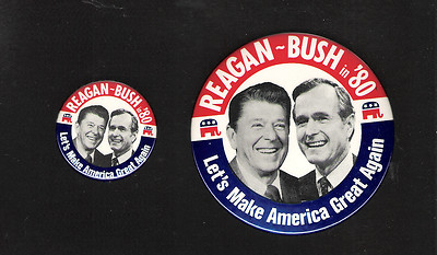 Pair of RONALD REAGAN, GEORGE BUSH campaign buttons from 1980 ...