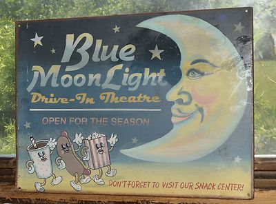 Vintage Unknown Age Blue Moonlight Drive In Theatre Snack Center Tin ...