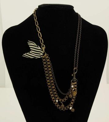 Vintage Candace Ang Brass Gold Tone White Pearl Chain Padlock Strand ...