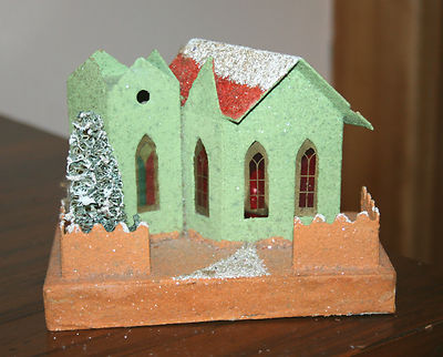 1930s Green Cardboard Chapel. Shredded Cellophane, Very Elaborate ...