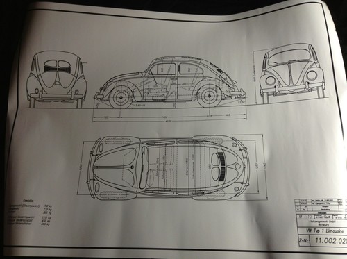 Volks Wagon Beatle Blueprint Poster Car VW Bug -- Antique Price Guide ...