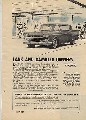 1959 AMC Rambler Magazine Ad -"Lark and Rambler Owners" -- Antique ...