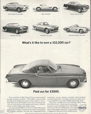 Vintage 1963 original Ad Advertisement Volvo P1800 Comparison w ...