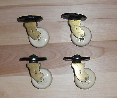 VINTAGE PORCELAIN & CAST IRON TABLE LEG WHEELS CASTER WHEELS -- Antique ...