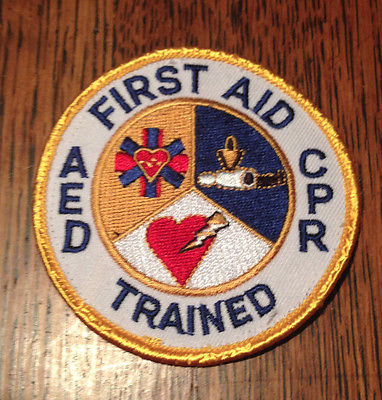 NEW FIRST AID, CPR, AND AED TRAINED EMBROIDERED SEW ON PATCH -- Antique ...