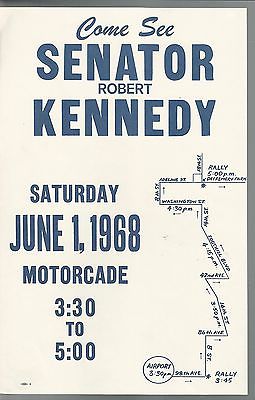 Vintage 1968 Robert Kennedy Political Campaign Flier Map Motorcade ...