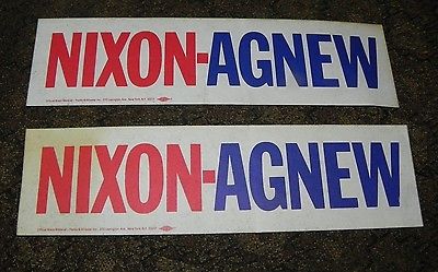 TWO ORIGINAL VINTAGE NIXON AGNEW 1968 PRESIDENTIAL CAMPAIGN BUMPER STICKER -- Antique Price ...