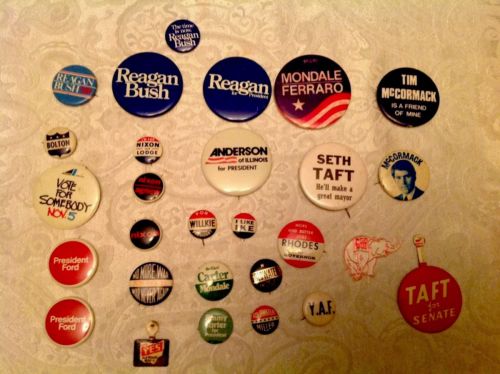 political campaign buttons/badges 1950's to 1980's, Lot Of 28 ...