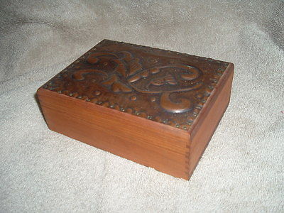 VINTAGE WOODEN-COPPER TOPPED PLAYING CARD BOX..WITH CARDS -- Antique ...