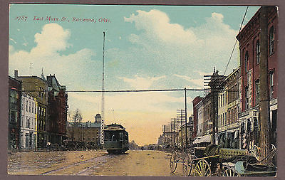 Ravenna Ohio ca 1910 Postcard East Main Street with Trolley Car ...