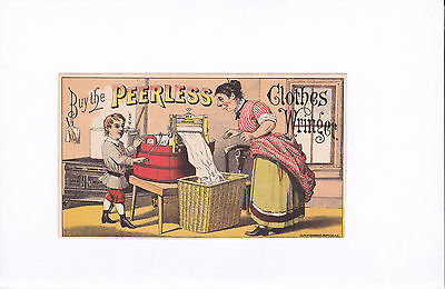 1880's Victorian PEERLESS CLOTHES WRINGER Large Color Litho Trade Card ...