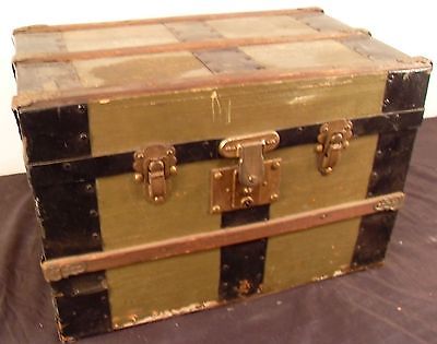 Vintage Mid Century Retro Green Trunk Foot Locker w/Insert -- Antique ...