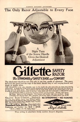 1911 GILLETTE SAFETY RAZOR AD-ADJUSTS TO EVERY FACE -- Antique Price ...