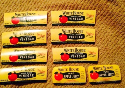 7 White House Vinegar Labels & 2 White House Apple Jelly Labels ...
