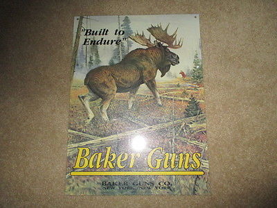 1991 Baker Guns New York Tin Sign Built to Endure Hunter Shooting a ...