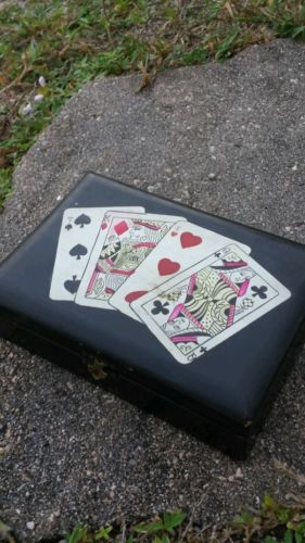 VINTAGE WOODEN LACQUER CARD BOX PLAYING CARDS MADE IN JAPAN WITH CARDS ...