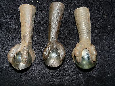 3 Antique Cast Iron Glass Ball Claw Foot - Table / Piano Stool - Talon ...