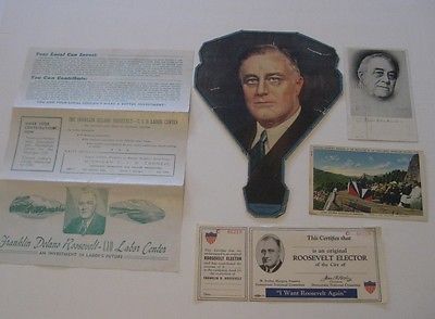 FRANKLIN ROOSEVELT SUPER COLLECTION OF 5 DIFFERENT POLITICAL ITEMS ...