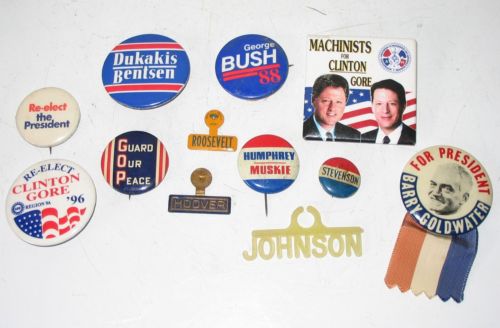 Lot of 12 Vintage Presidential Election Campaign Buttons Pins ...