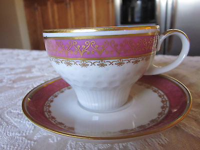 Kahla Porcelain White Tea/Coffee Cup With Saucer-Dark Fushia And Gold Band -- Antique Price ...
