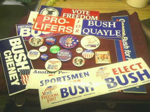 Large lot GEORGE BUSH Campaign Buttons and Bumper Stickers ( LOOK ...