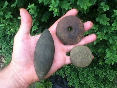 Fine Pick Bannerstone & 2 Game Stone Discoidal Lot Arrowheads Indian ...