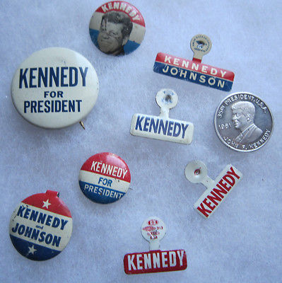 (9) Vintage 1960 Kennedy, Kennedy-Johnson Campaign Buttons -- Antique ...