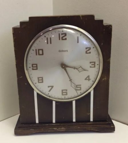Vintage Antique Gilbert Mantle Shelf Clock Winding Works Great Wood And ...