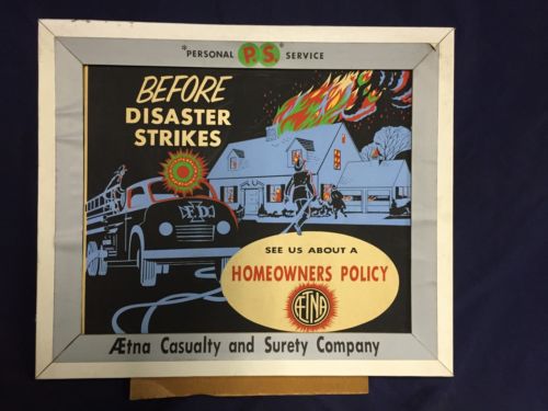 Aetena Graphic Fire Insurance Sign Rare! Firemen Disaster 1950's ...